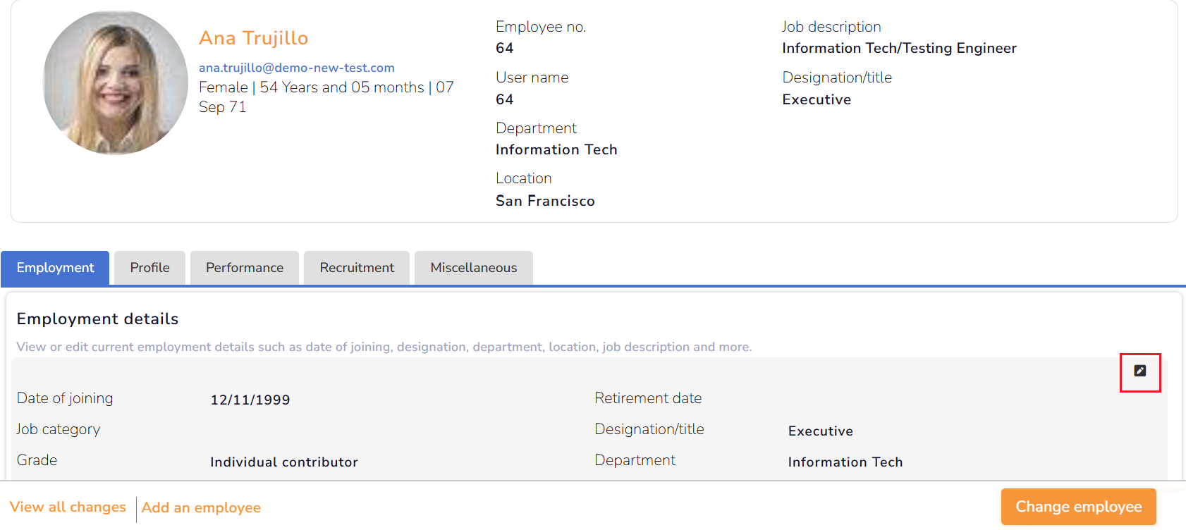 Edit Employee Basic Details - Empxtrack