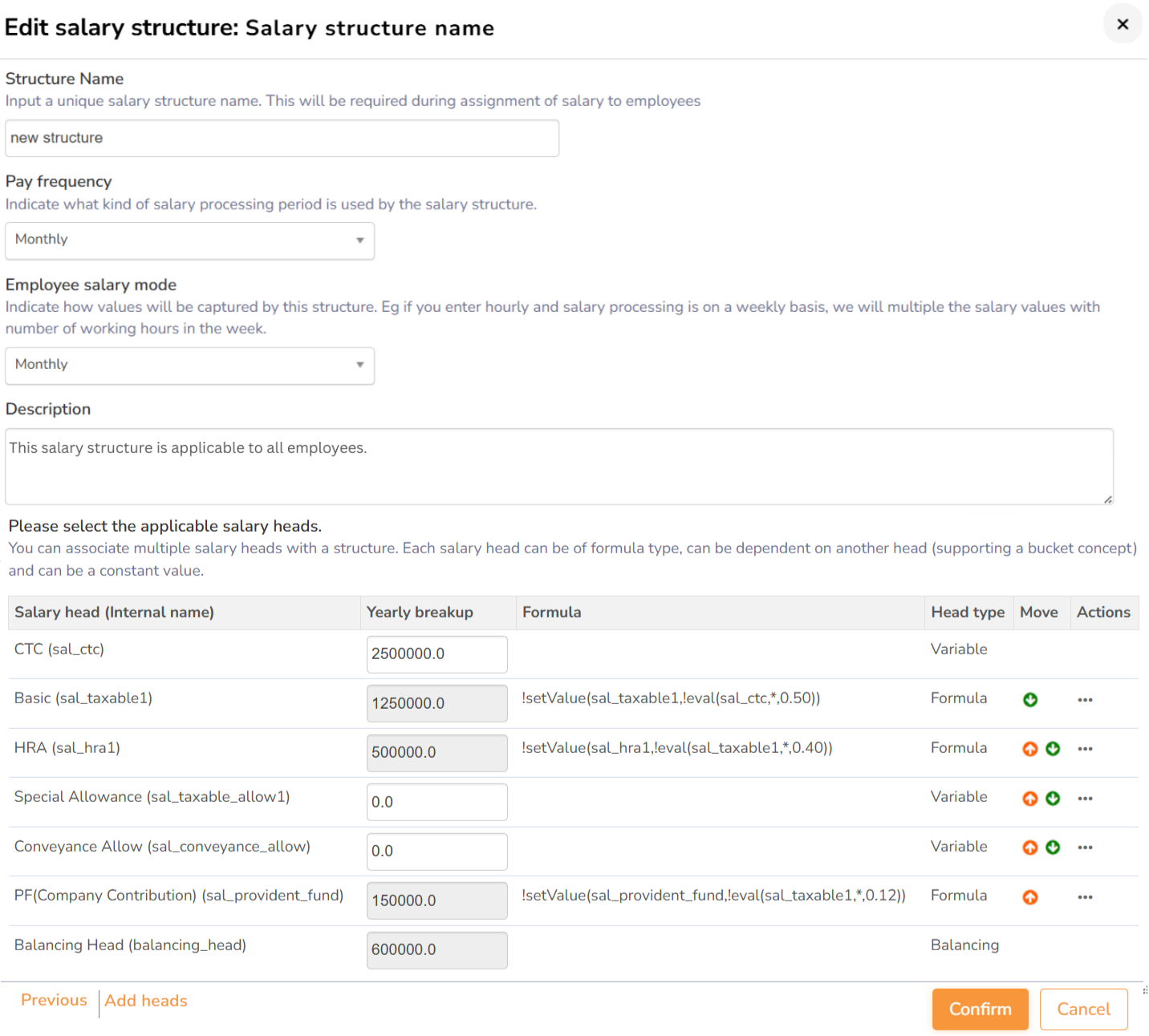 Add Salary Heads to Salary Structure - Empxtrack